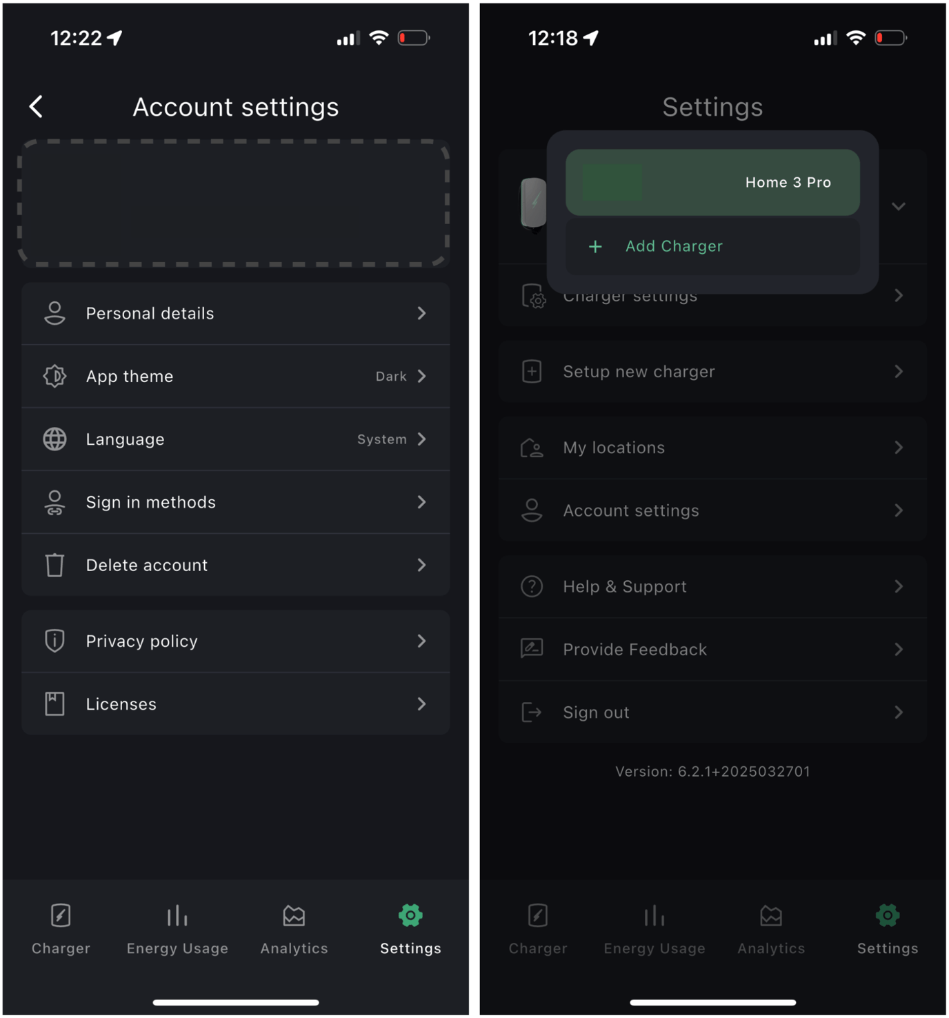 Hypervolt App Settings