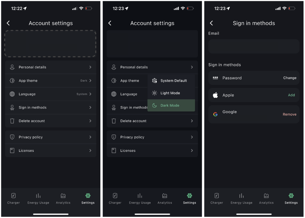 Hypervolt App Settings